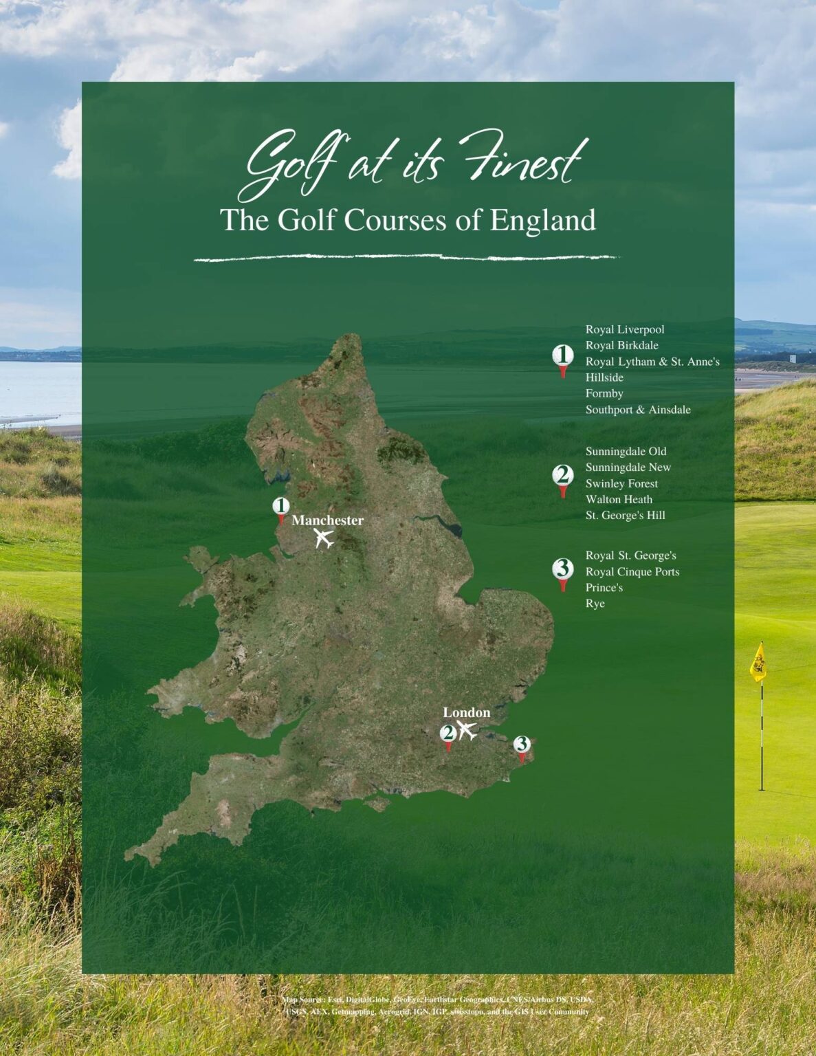 England Golf Courses Map - Where the best courses are located